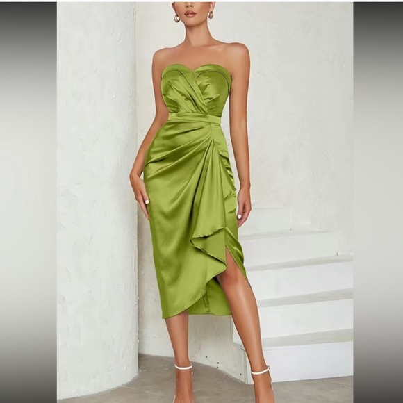 Accessories | Luxe Green Ruched Ruffle Party Formal Tube Satin Dress ...
